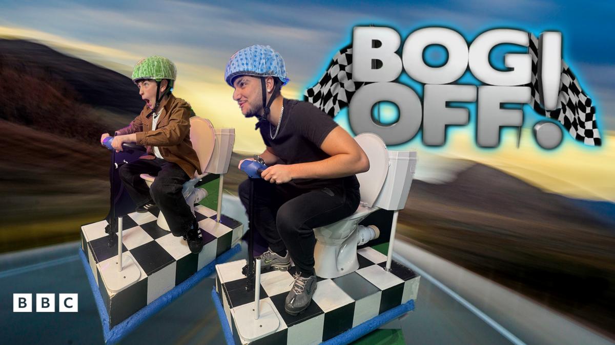 CBBC Saturday Mash Up Toilet Roll Race BOG OFF loo Junior Andre singer ...