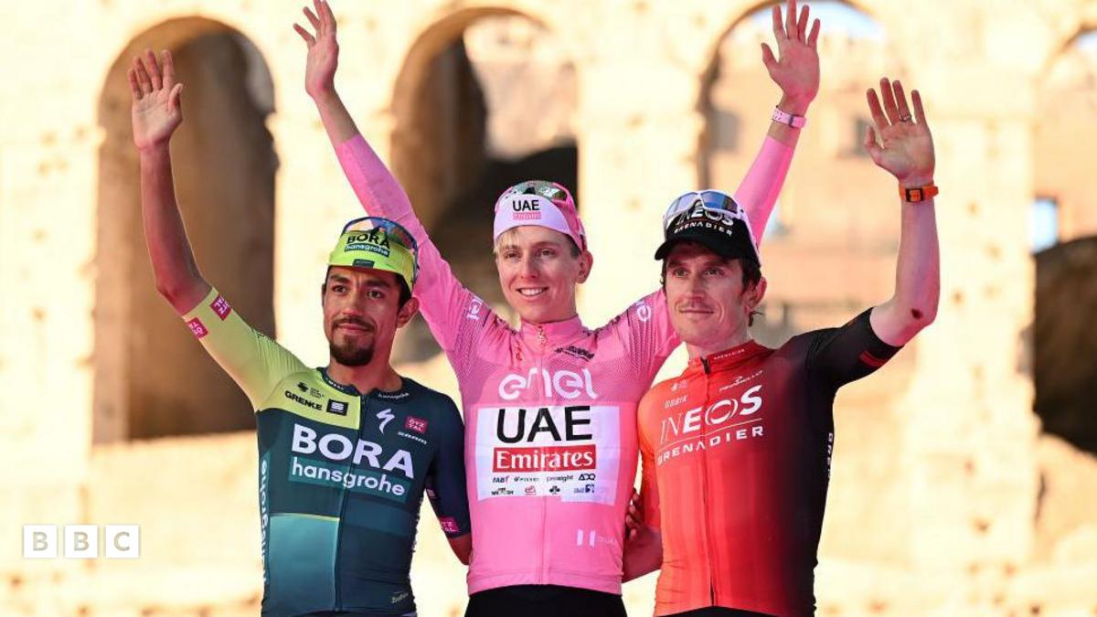 Geraint Thomas yn gorffen yn drydydd yn y Giro d'Italia - BBC Cymru Fyw
