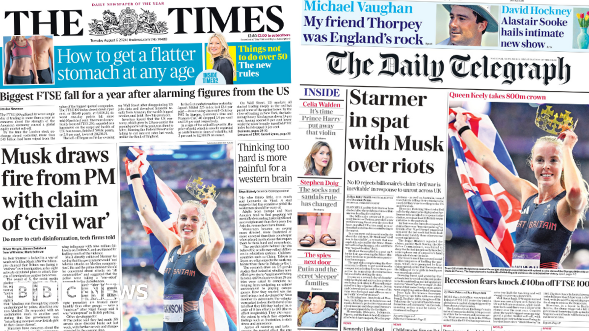 Newspaper headlines: PM's Musk spat and Queen Keely's Paris gold - BBC News