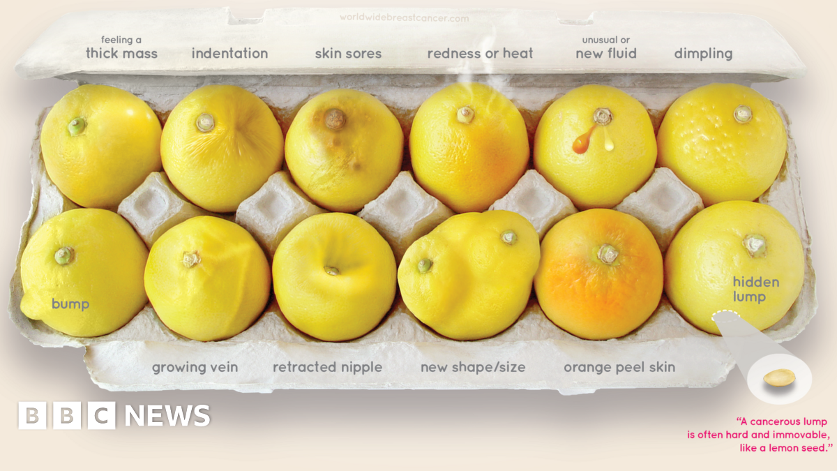 Signs of breast cancer explained, using lemons - BBC News