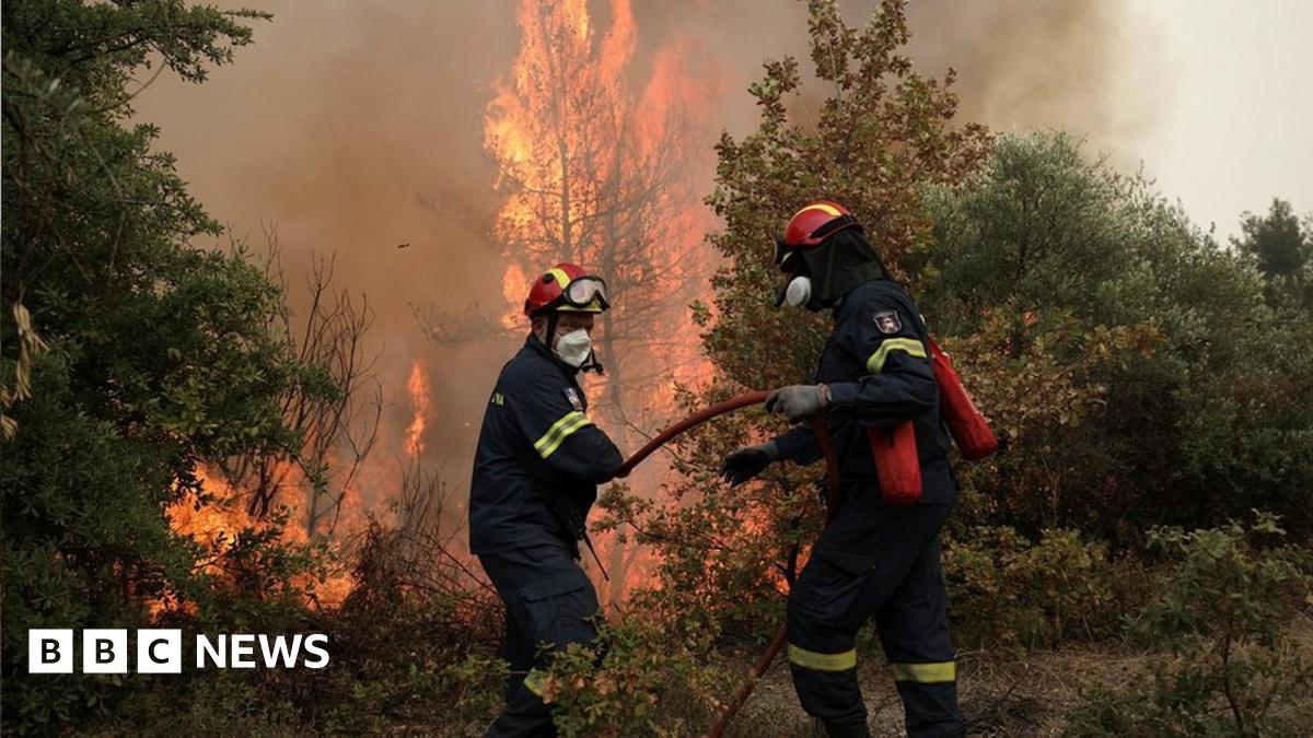 Greece fires: Foreign teams join battle on Evia island - BBC News