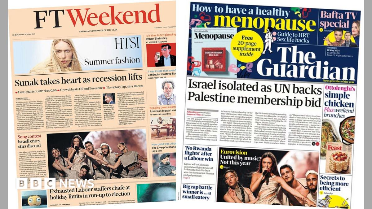 Newspaper headlines: 'Recession lifts' and Eurovision 'discord' - BBC News