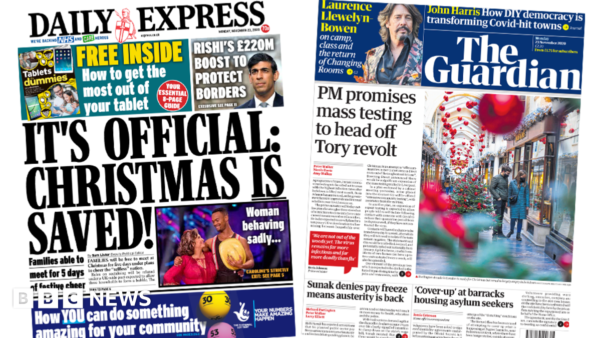 Newspaper headlines: Christmas 'saved', and mass testing 'promises ...