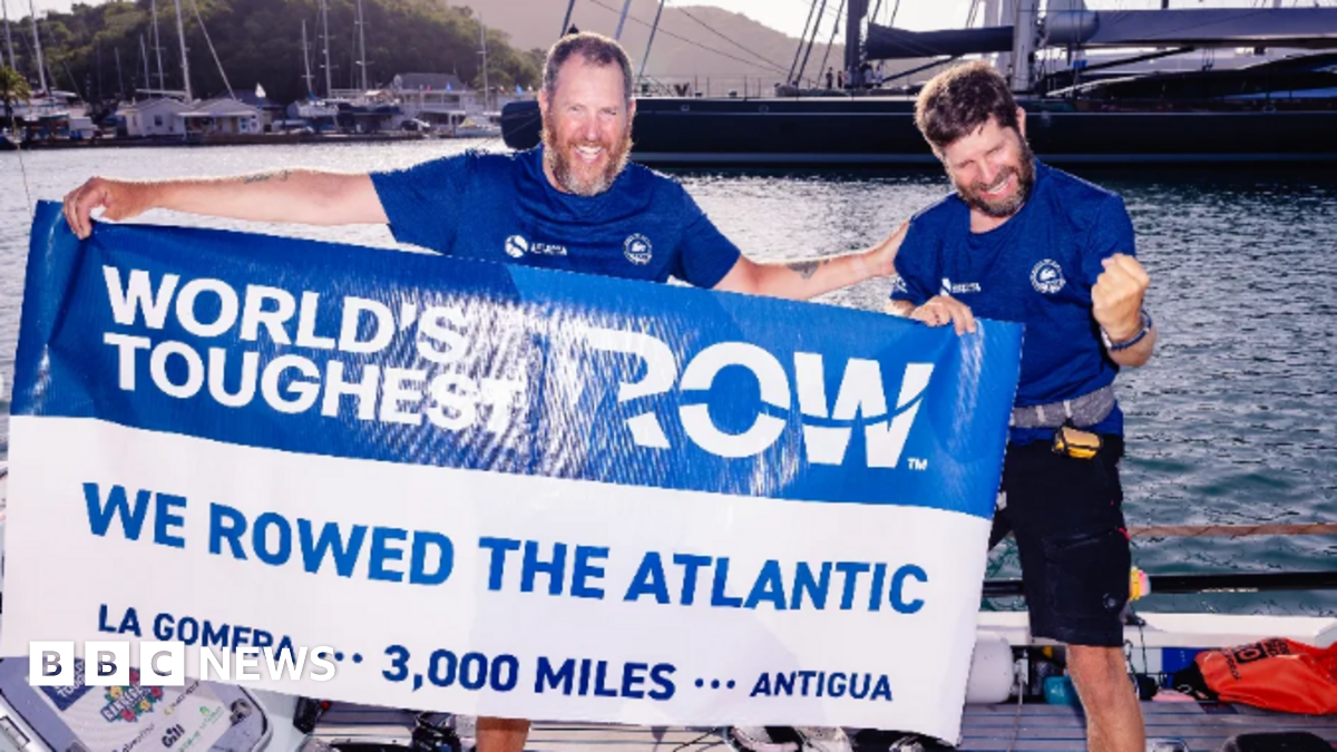 Rowing friends complete seven-week endeavour across Atlantic - BBC News