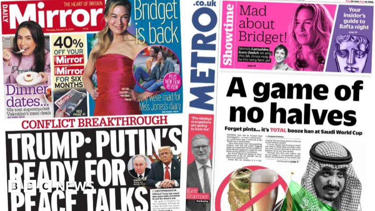Newspaper headlines: Putin 'peace talks' and a 'game of no halves ...