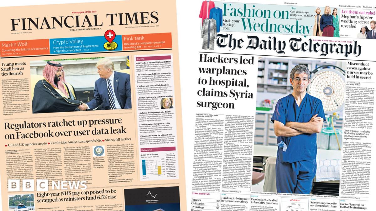 Newspaper headlines: Facebook faces questions and Syria bomb claims ...