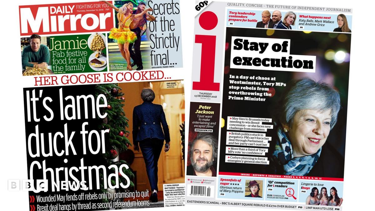 Newspaper headlines: May survives, but for how long? - BBC News