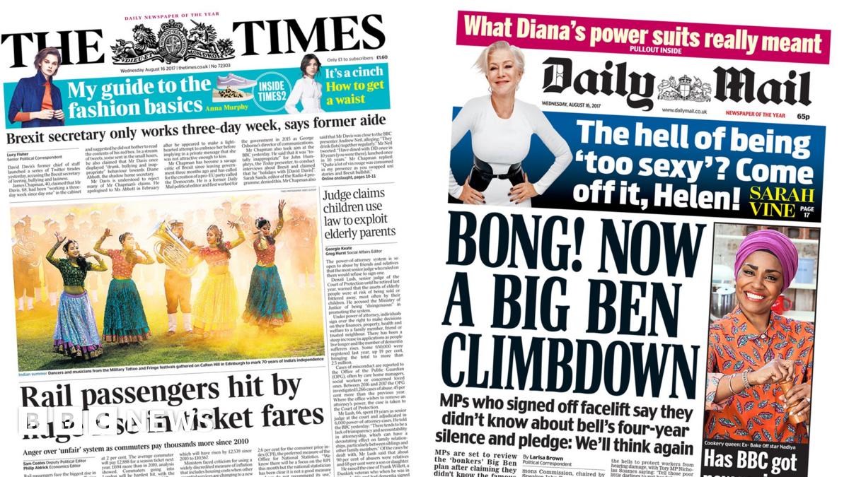 Newspaper headlines: Rail fares and Big Ben bong! - BBC News
