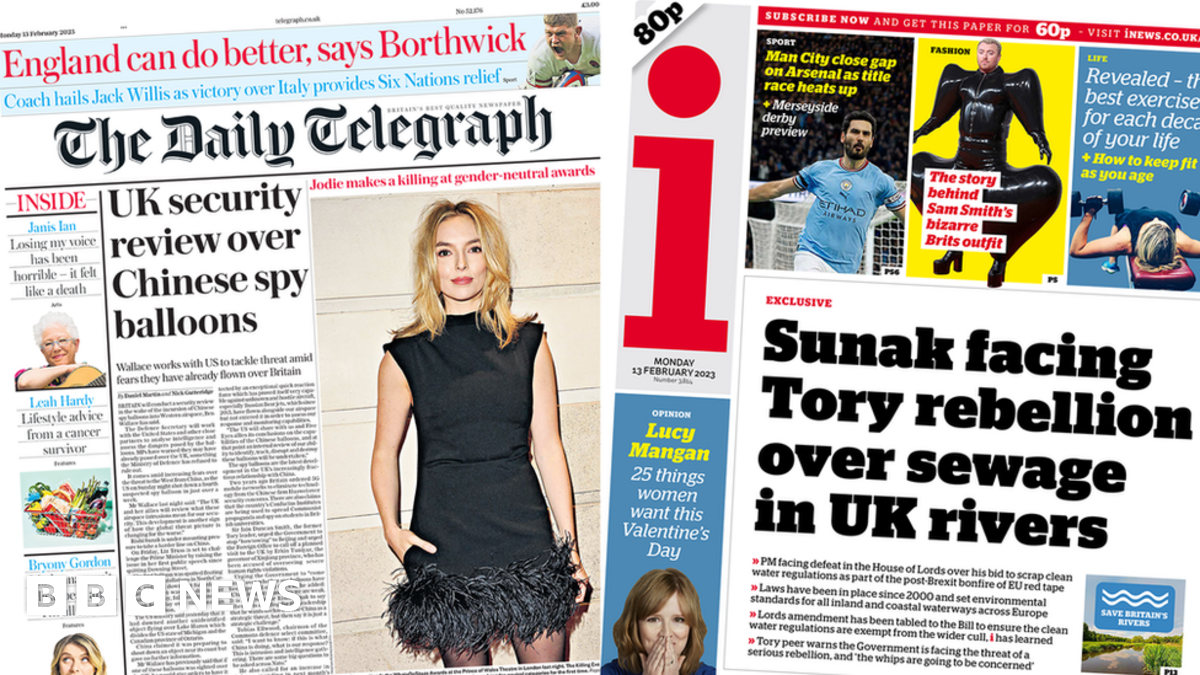 Newspaper headlines: PM faces 'sewage rebellion' and spy balloon review ...