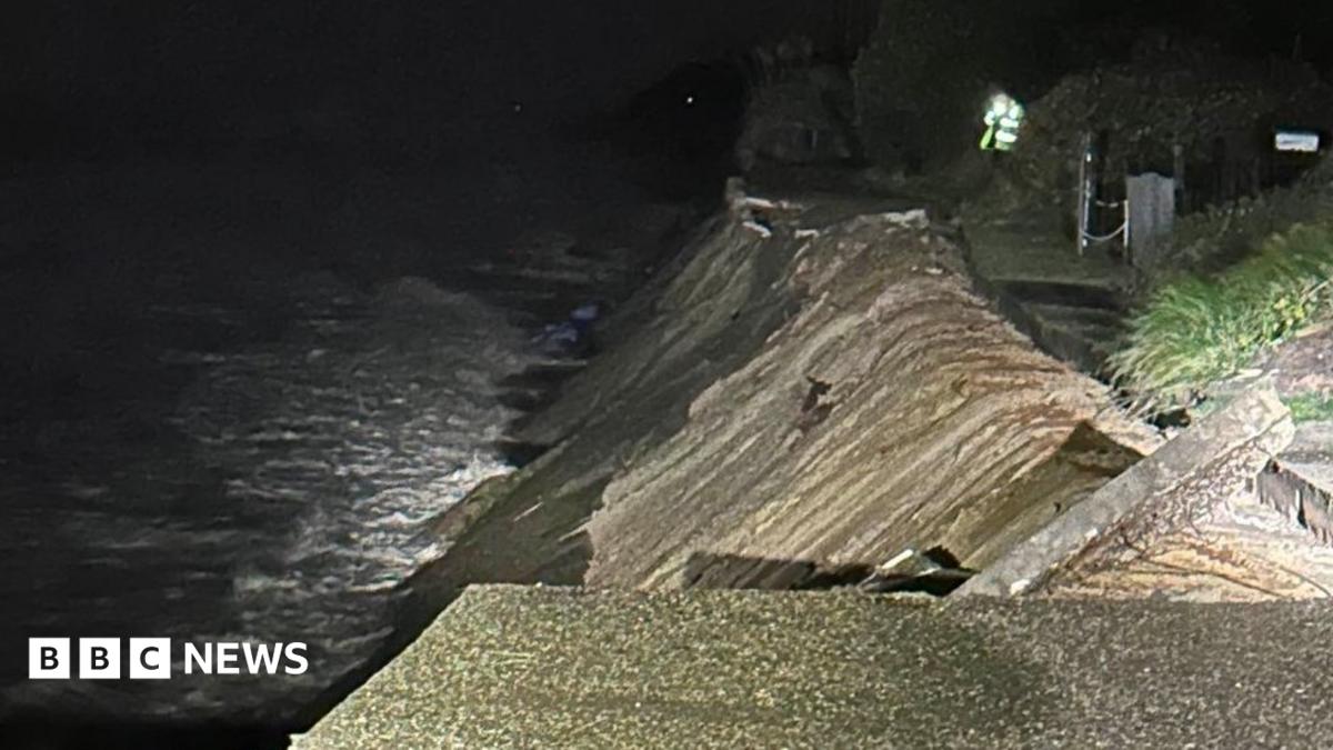 Hemsby road partially collapses on erosion-hit coastline - BBC News