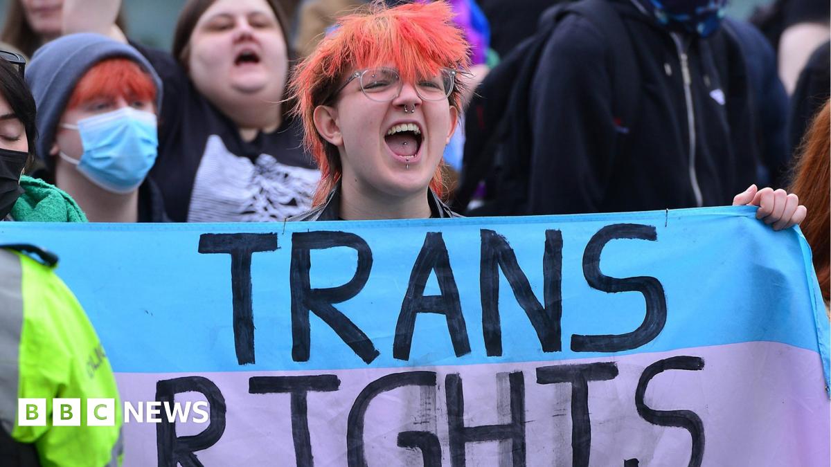 Transgender-related protesters divided by police in Belfast - BBC News