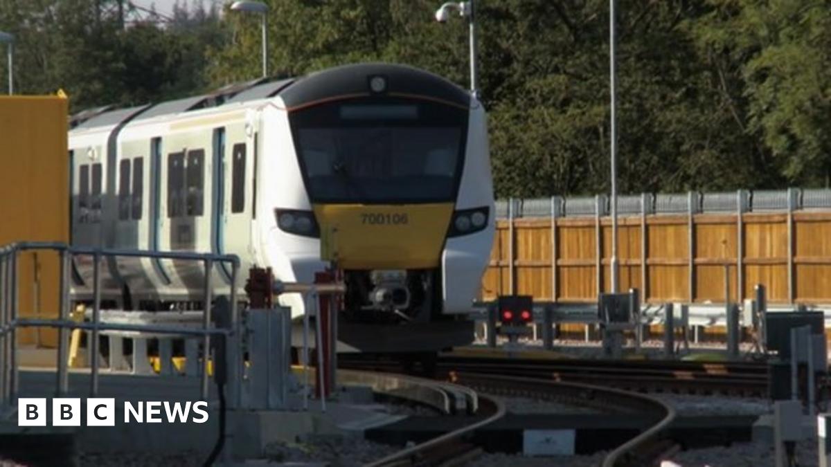 First new Thameslink train arrives at Three Bridges depot - BBC News
