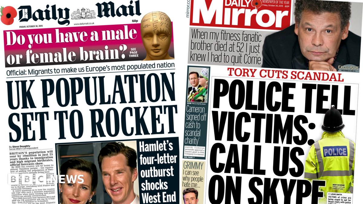 Newspaper headlines: 'Soaring' UK population, Chilcot report date and ...