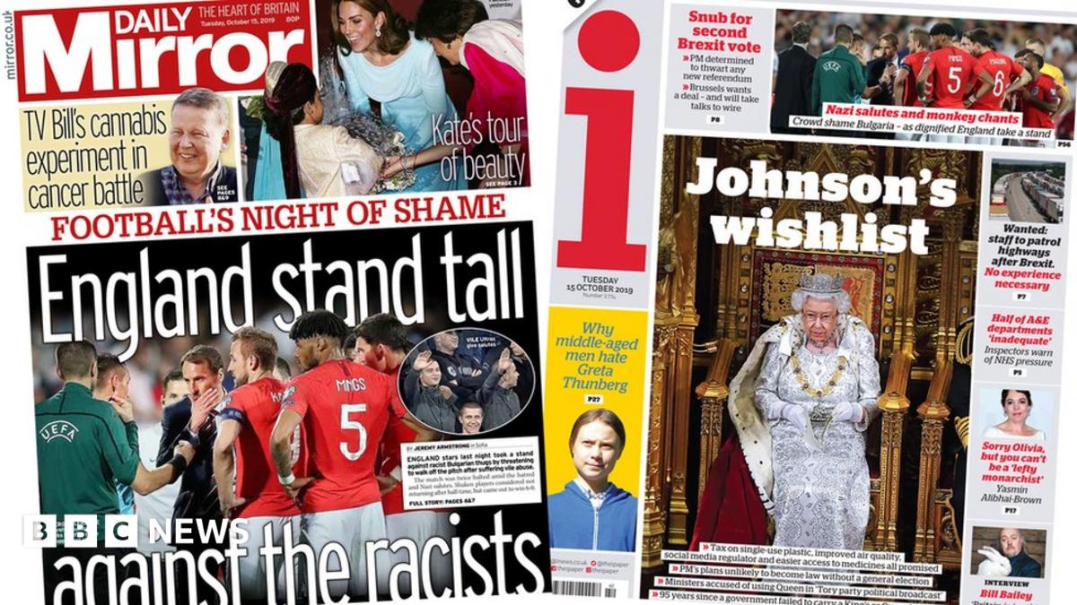 Newspaper headlines: England 'stand tall against the racists' - BBC News