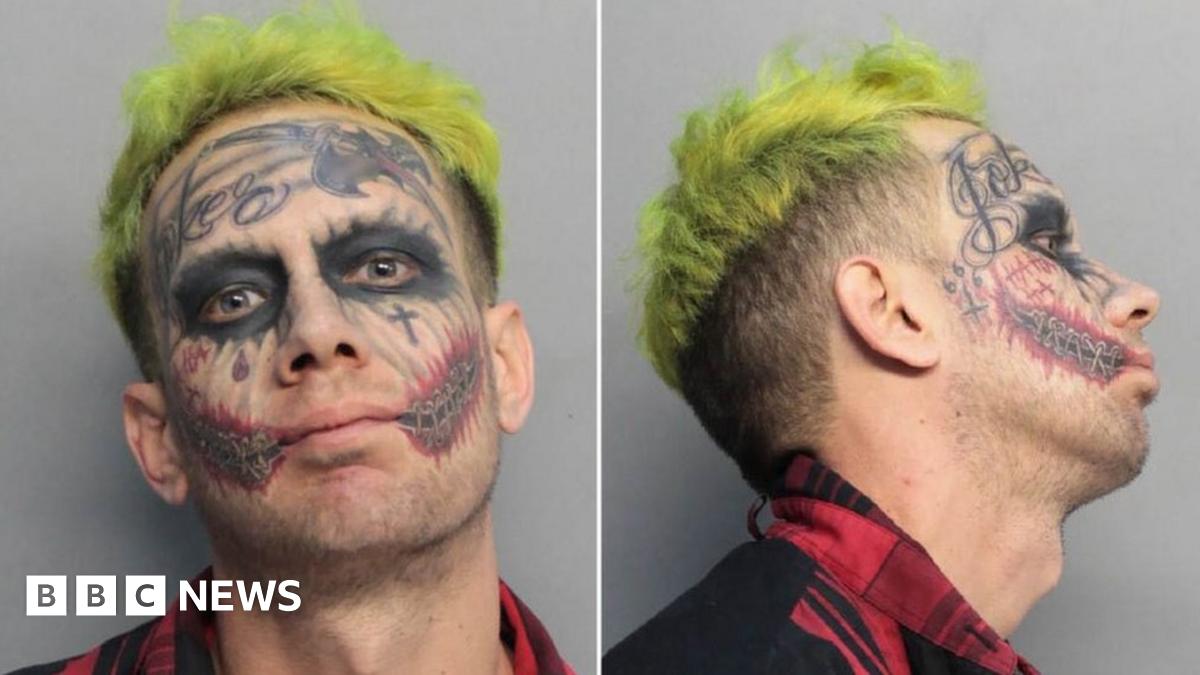 Joker lookalike accused of waving loaded gun at Miami cars - BBC News