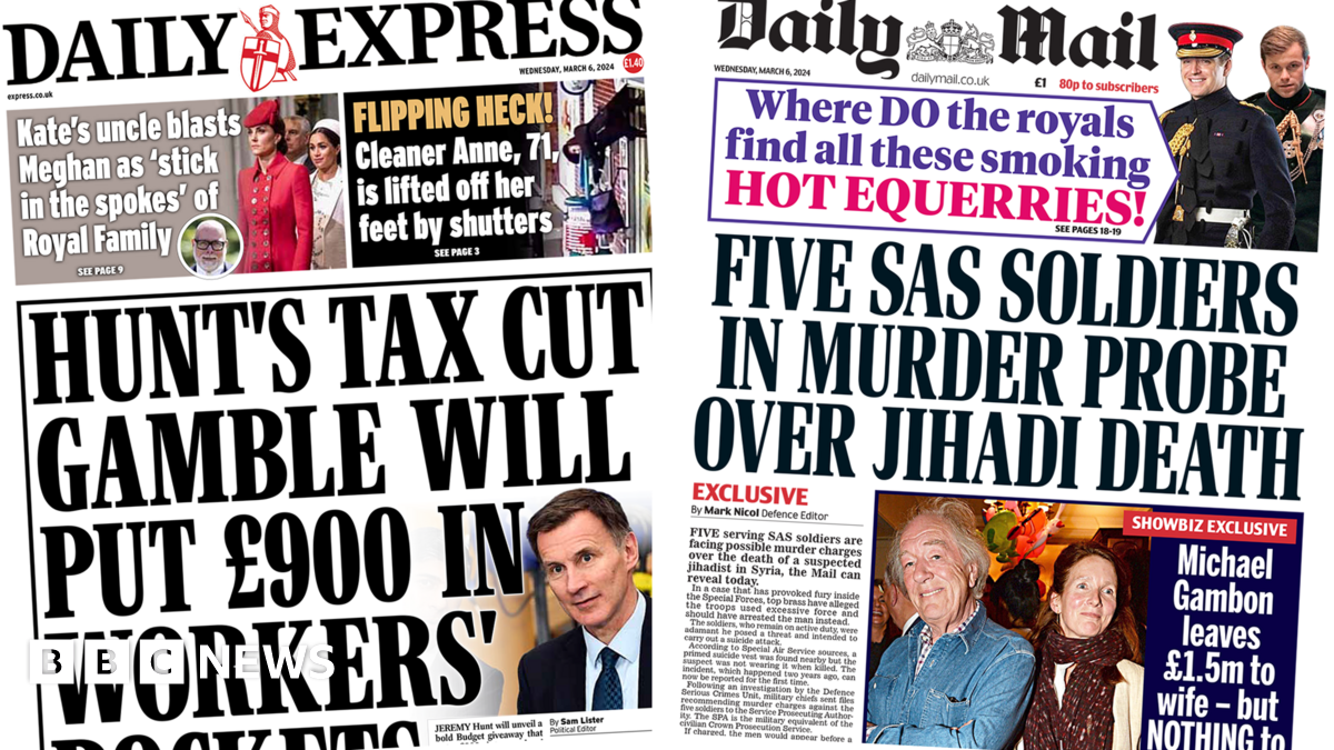 Newspaper headlines: Hunt's £10bn 'tax cut gamble' and SAS murder probe ...