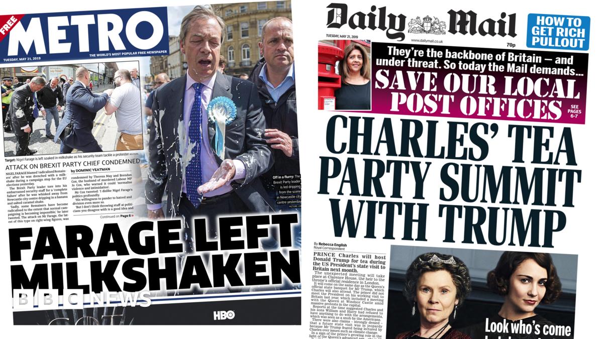 Newspaper headlines: Farage 'shake-down' and Trump tea with Charles ...