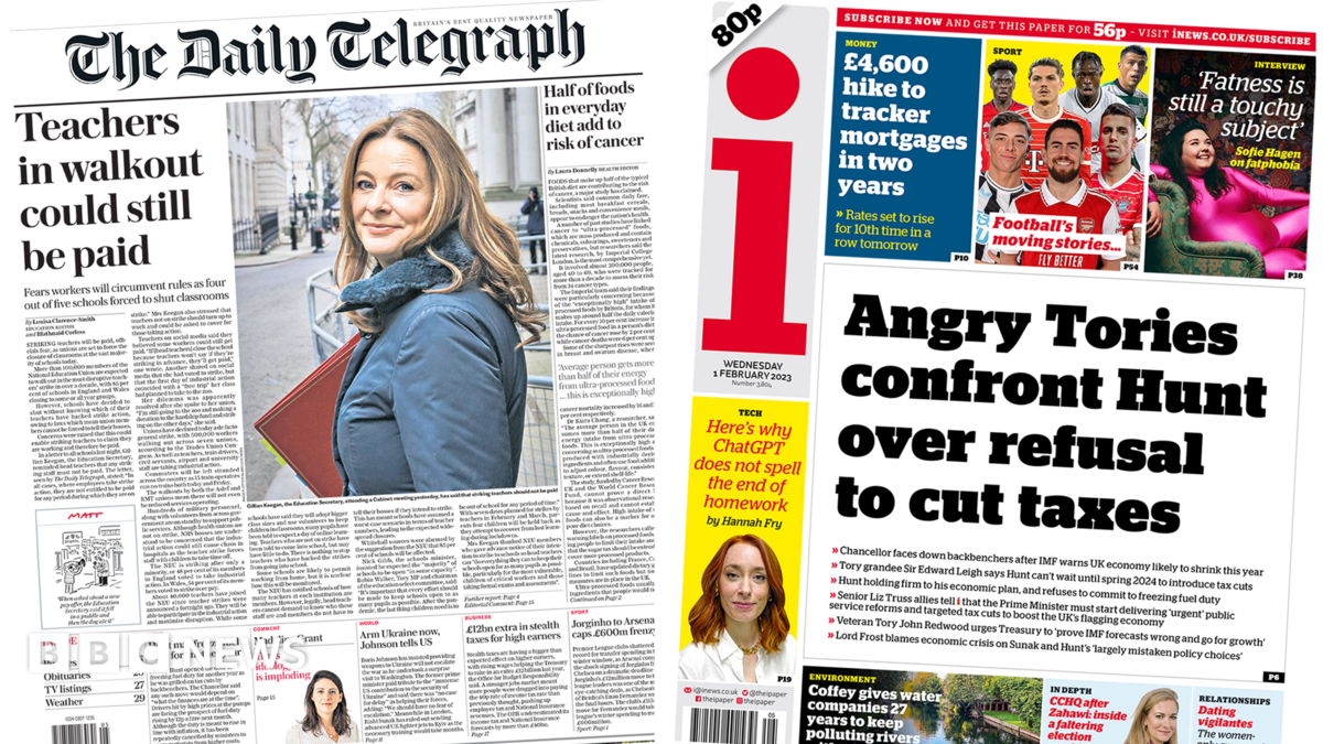 Newspaper headlines: Half a million to strike and 'Tories confront Hunt ...