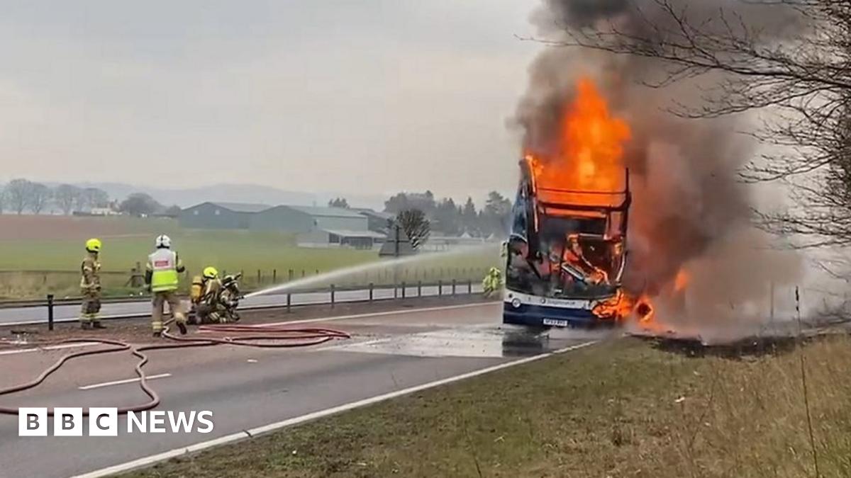 Pupils evacuated after school bus blaze on A90 near Errol - BBC News