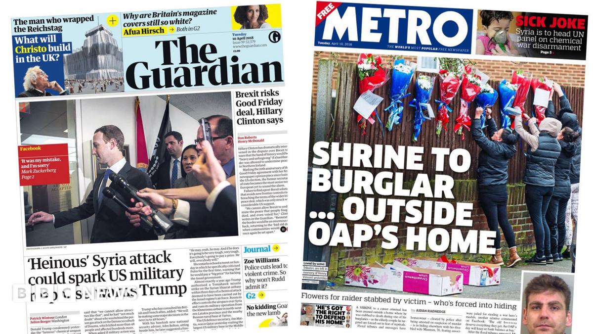 Newspaper headlines: Syria attack and 'shrine' to burglar - BBC News