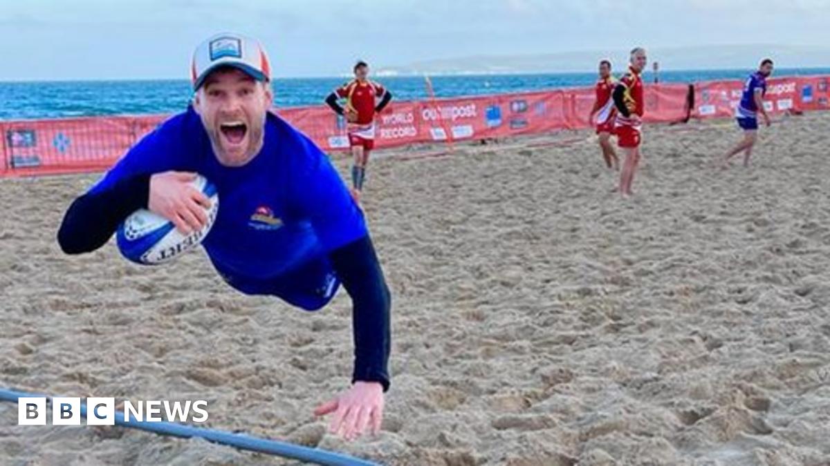 Poole touch rugby team's 34-hour beach match confirmed as record - BBC News