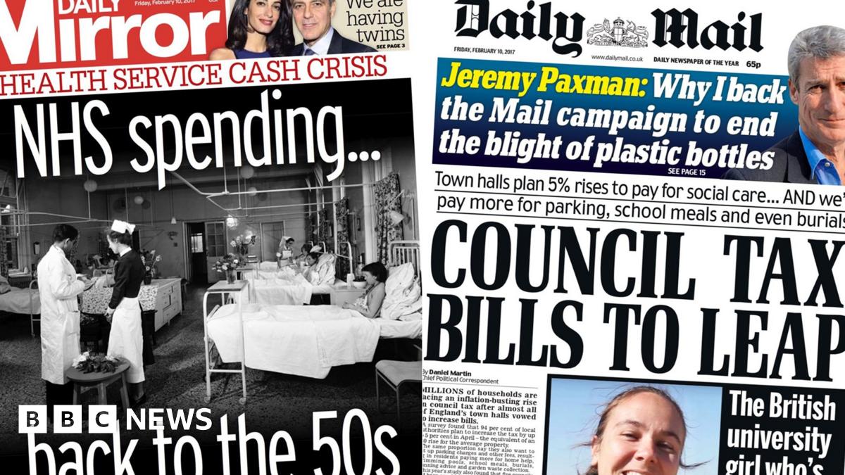Newspaper headlines: NHS 'returns to 1950s' and tax bills to rise - BBC ...
