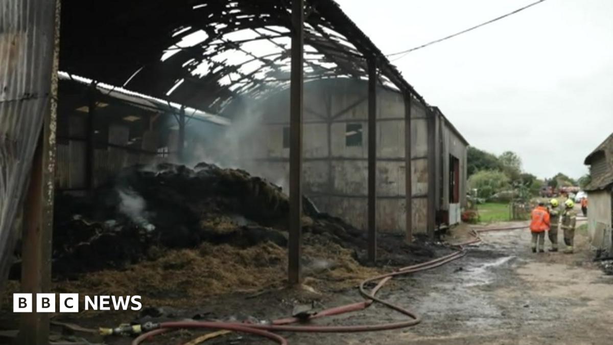 Ashford: Fire crews remain at scene of barn fire at farm - BBC News