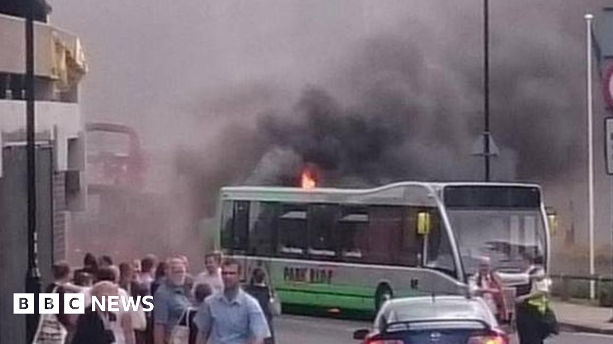Electric bus catches fire in York city centre - BBC News