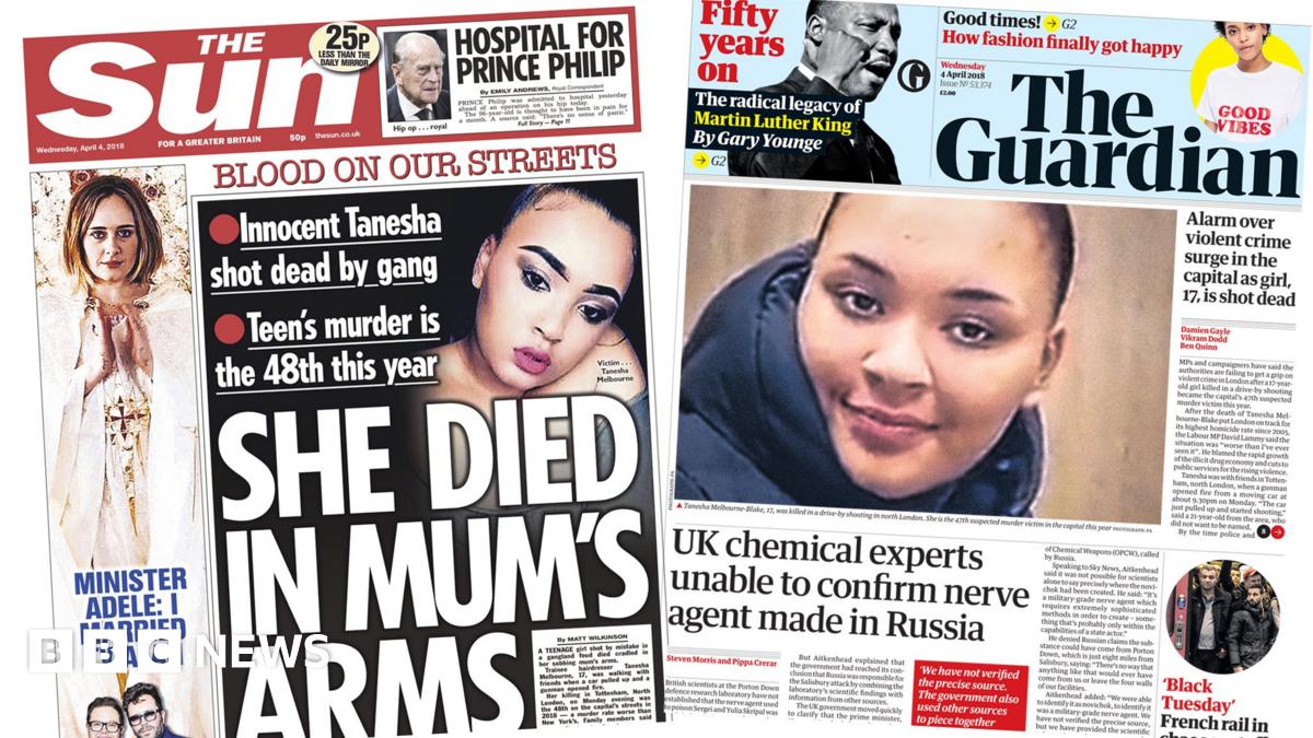 Newspaper headlines: Shooting victim 'died in mother's arms' - BBC News