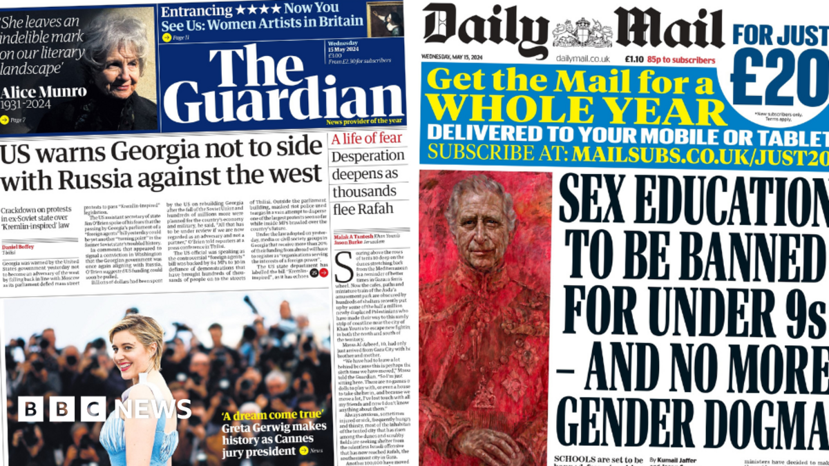 Newspaper headlines: King's portrait and US warnings to Georgia - BBC News
