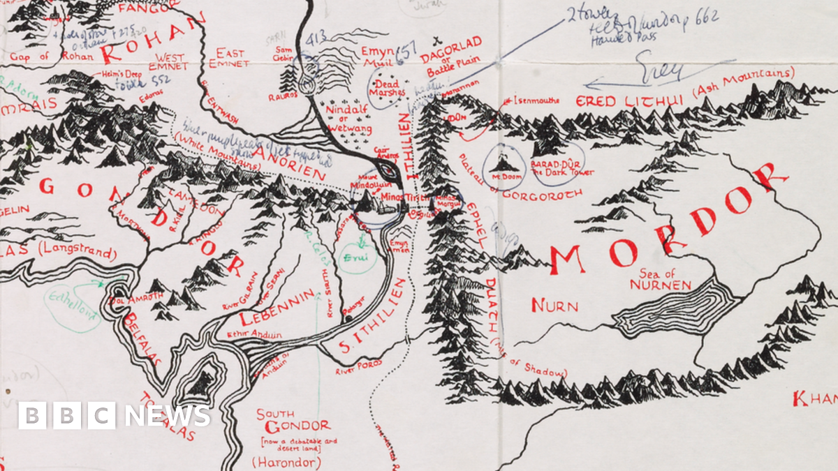 JRR Tolkien's annotated Middle-earth map on show at Bodleian - BBC News