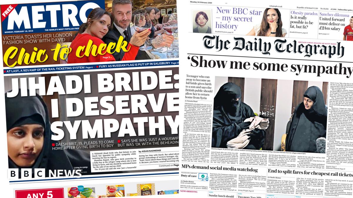 Newspaper headlines: IS bride pleads for sympathy - BBC News