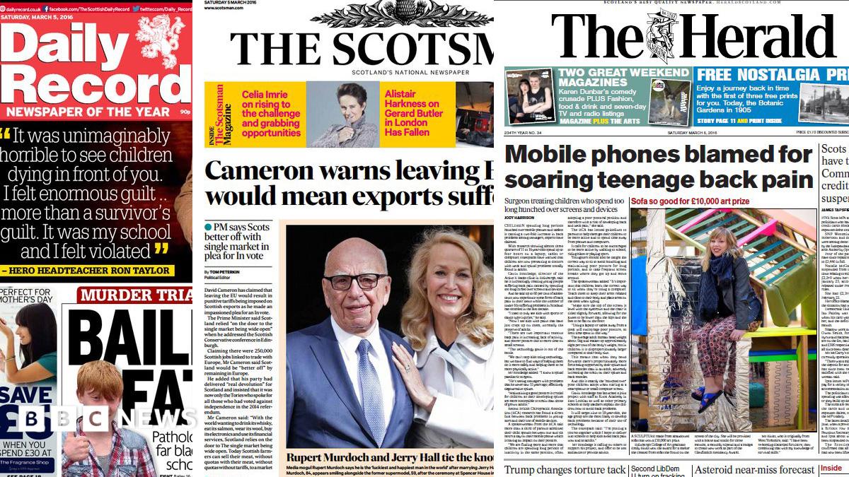 Saturday's front pages: Cameron speech and Bailey stabbing - BBC News