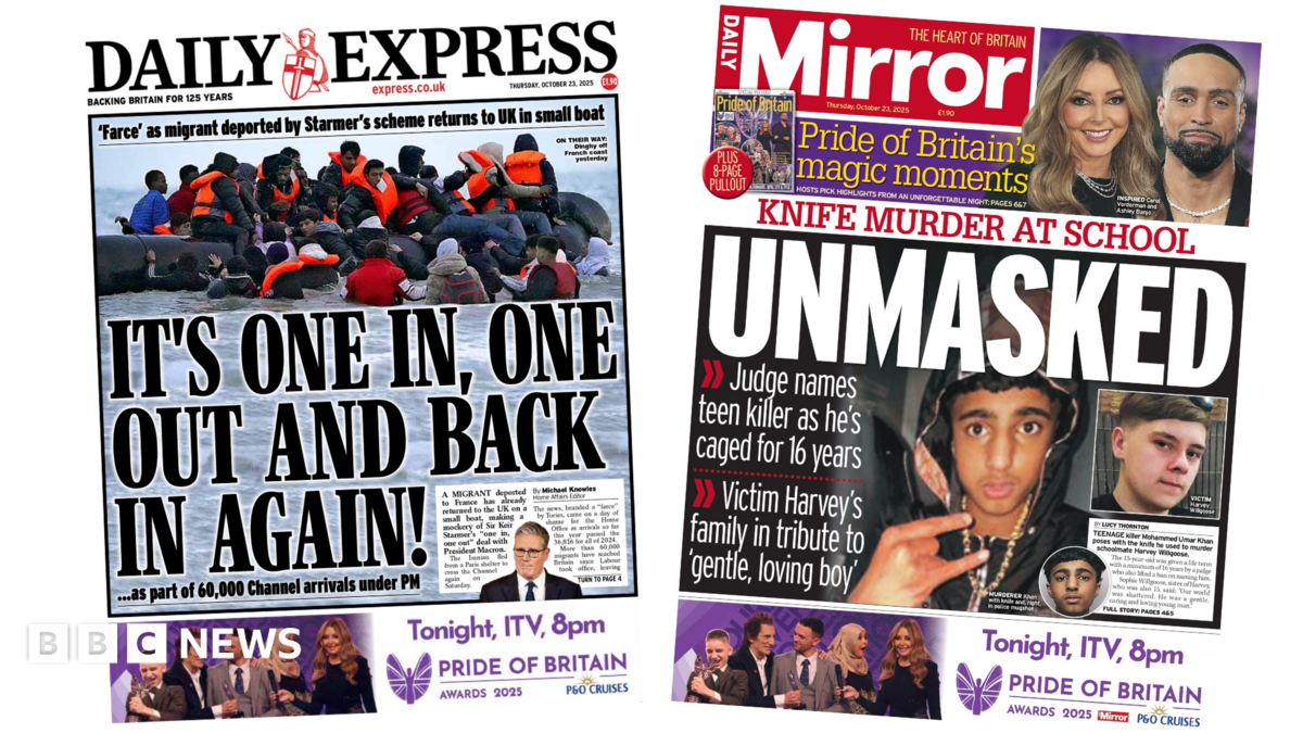 Newspaper headlines: 'One in, one out and back in again' and 'teen ...