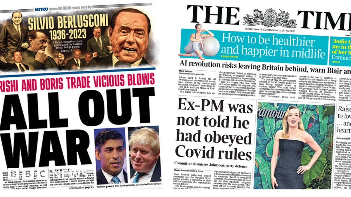 Newspaper headlines: 'Boris and Rishi at war' and 'Partygate report due ...