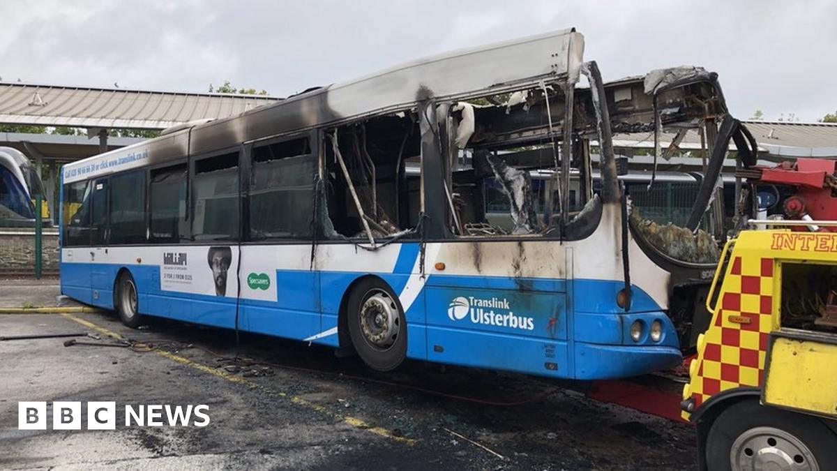 Bus destroyed in suspected arson attack in Bangor - BBC News