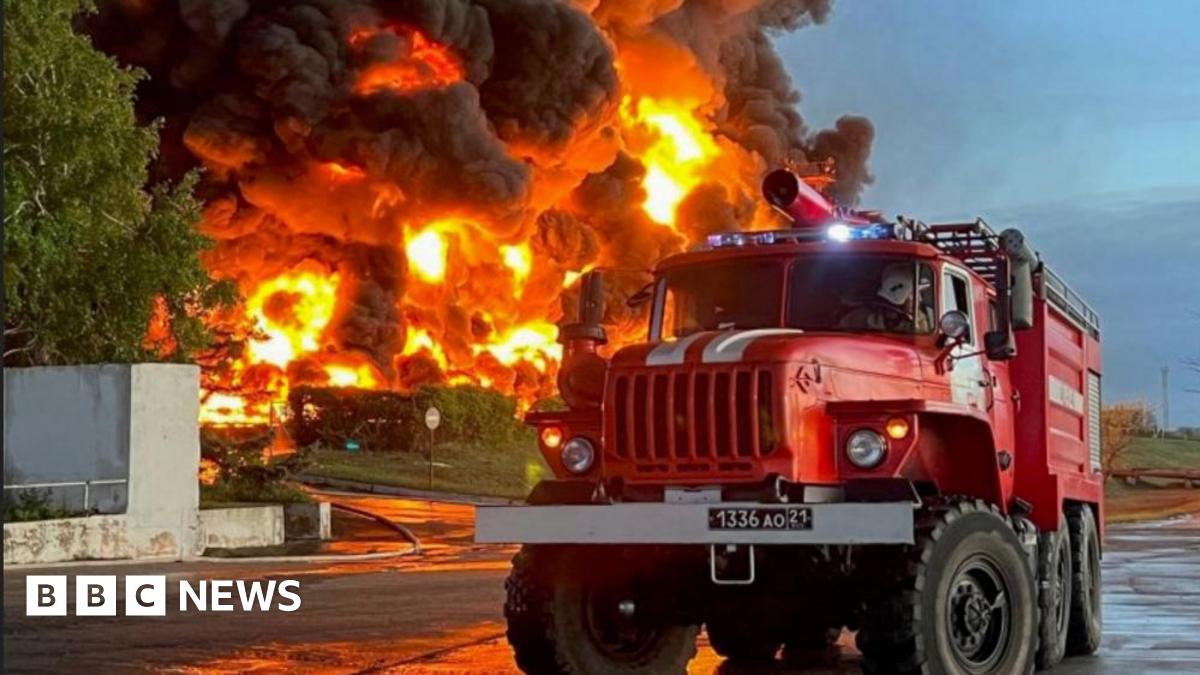 Ukraine war: Crimea oil tank set ablaze by reported drone - BBC News