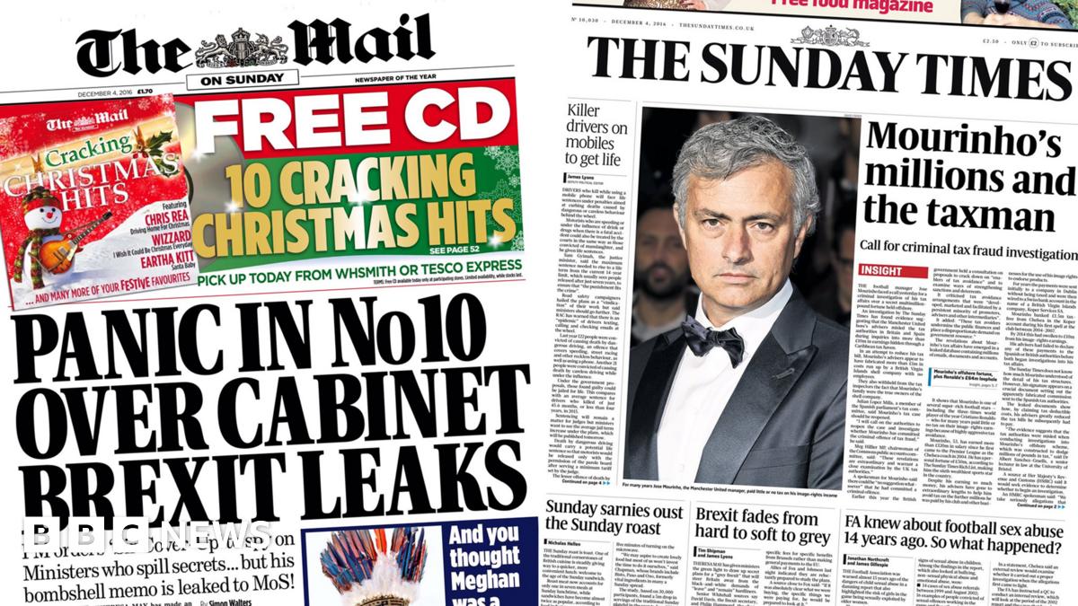 Newspaper headlines: Brexit leaks 'panic' and Mourinho's tax - BBC News