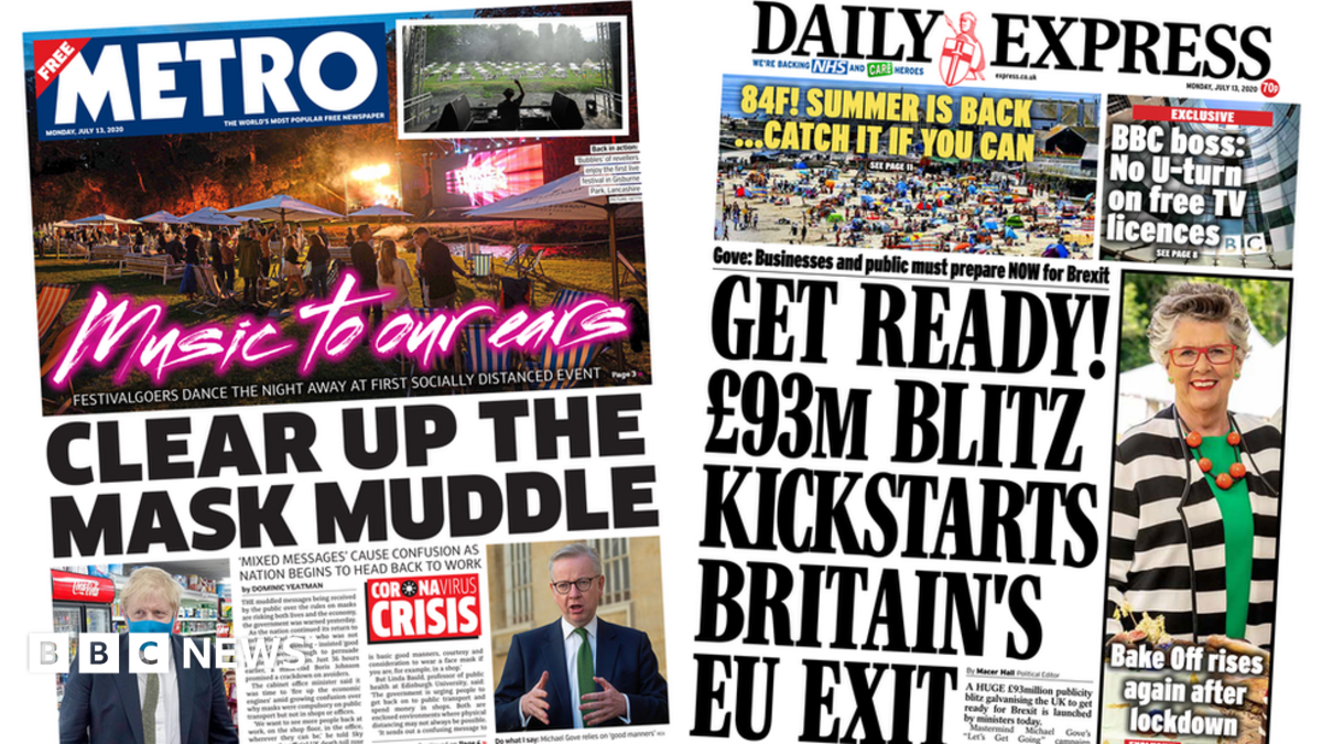 Newspaper headlines: 'Mask muddle' and Brexit publicity 'blitz' - BBC News