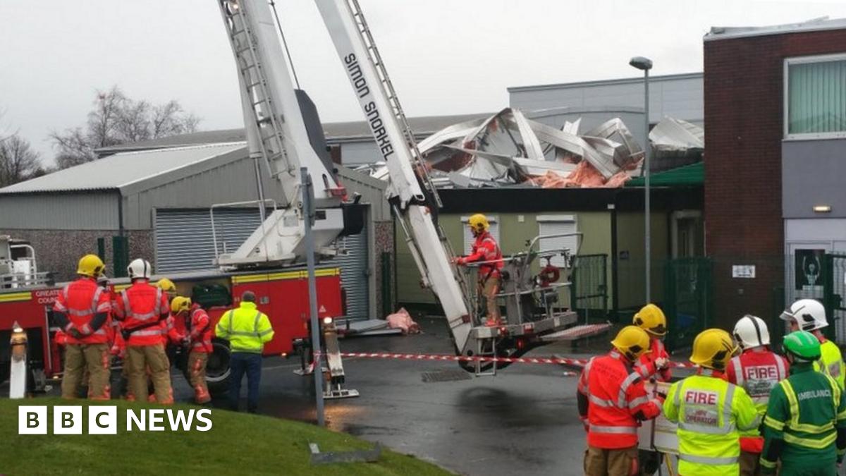 Bolton school roof collapses in 'freak gust' - BBC News