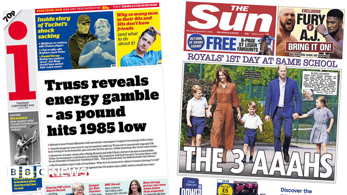 Newspaper headlines: Truss's 'energy gamble' and 'heir they come' - BBC ...
