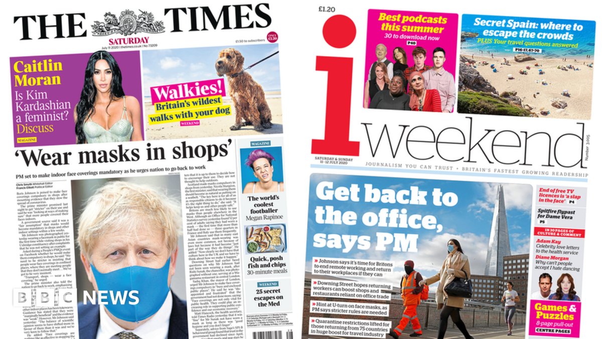 Newspaper headlines: 'Wear masks in shops' and 'get back to the office ...