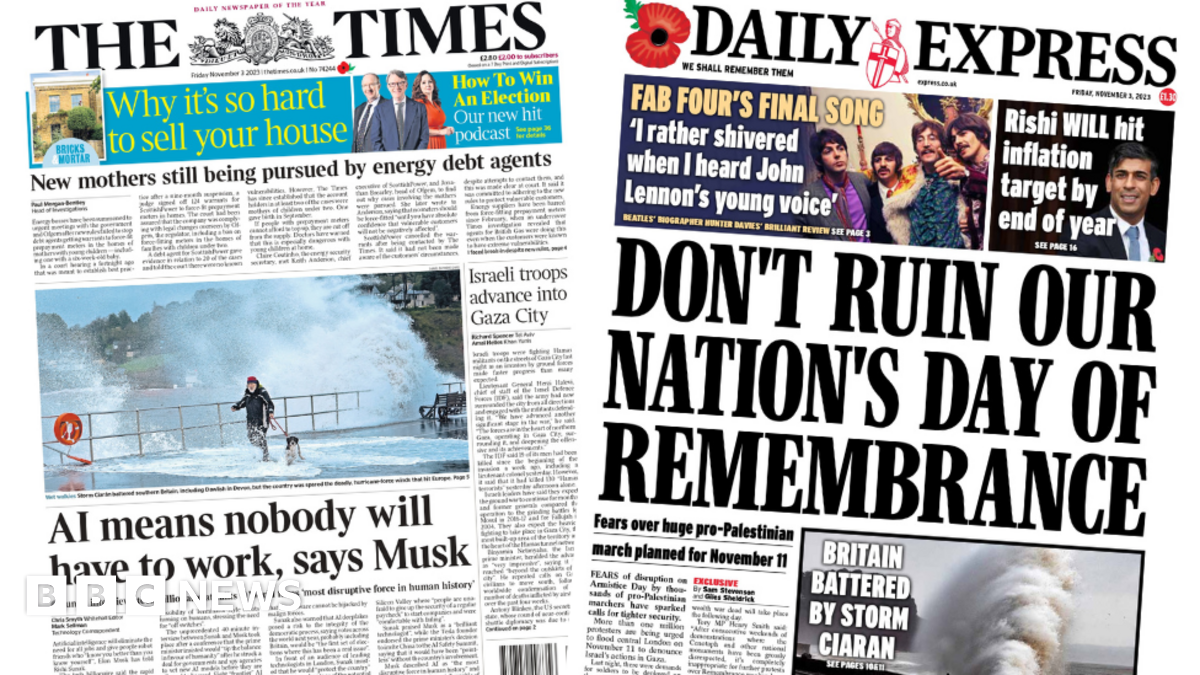 Newspaper headlines: 'AI will end work' and 'the wrath of Ciarán' - BBC ...