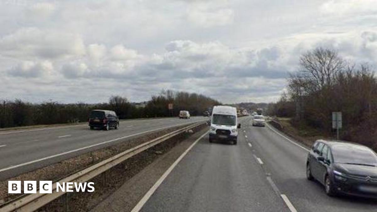 Man killed on A14 after car crashes and catches fire - BBC News