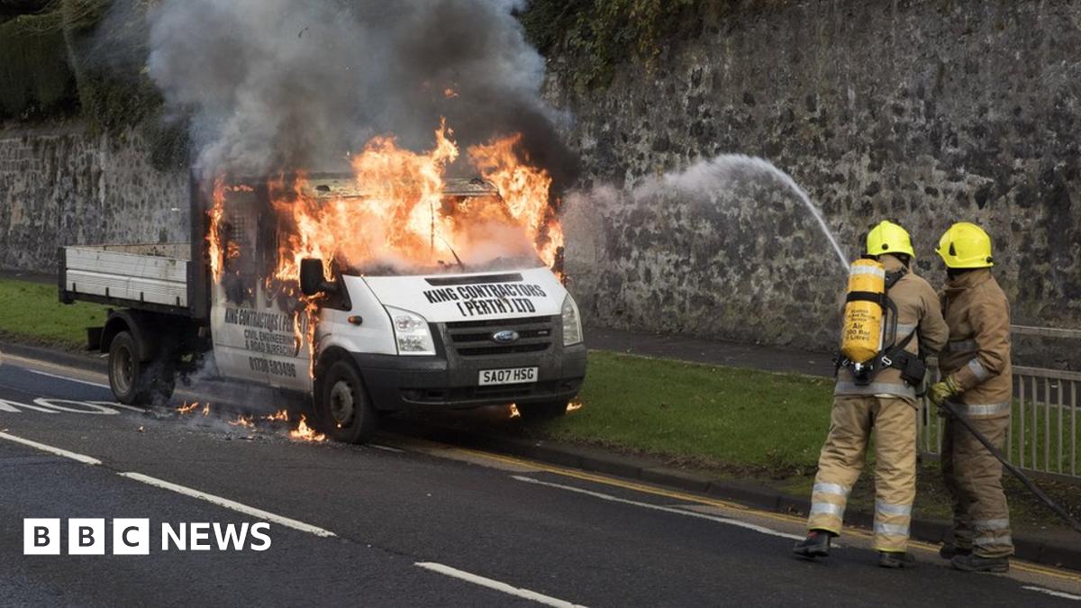 Driver treated for burns after van bursts into flames in Perth - BBC News
