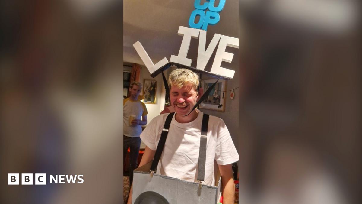 Actor finds fame in Co-op Live air-con unit Halloween costume - BBC News