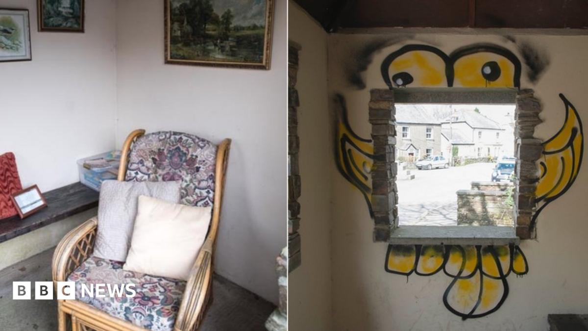 Devon bus shelter gets mystery 'Banksy-style' makeover - BBC News
