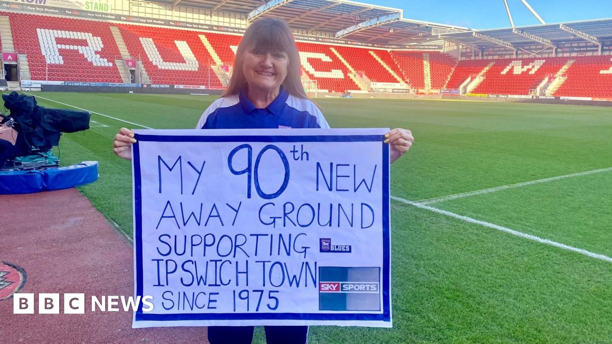 Ipswich Town fan visits her 90th ground to watch her team - BBC News