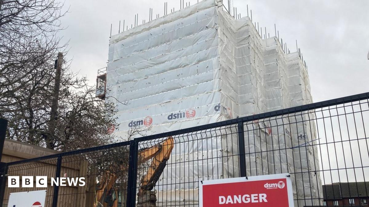 Demolition of landmark high-rise tower block nears completion - BBC News