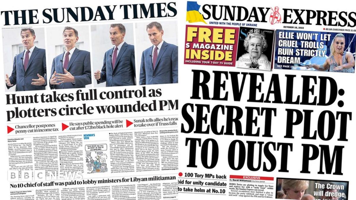Newspaper headlines: 'Hunt takes control' amid 'secret plot to oust PM ...